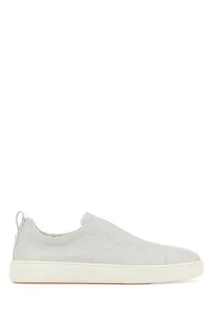 Santoni Chalk Leather Victory Slip Ons - Gray