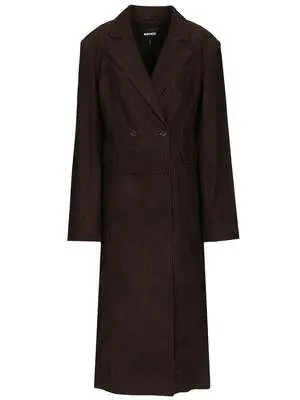 ROTATE BY BIRGER CHRISTENSEN Long Suede Double-breasted Coat - Brown