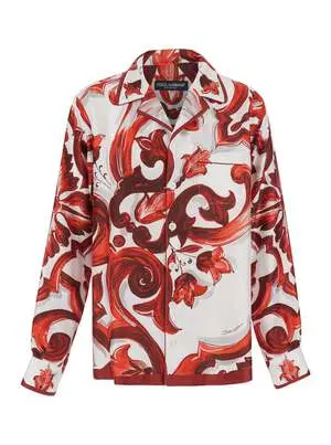 Dolce & Gabbana Shirt With Hawaii Collar And All-over Maiolica Print In Silk For - Multicolor