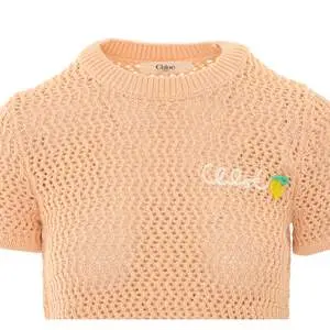Chloé Logo Crochet Short Sleeves Sweater