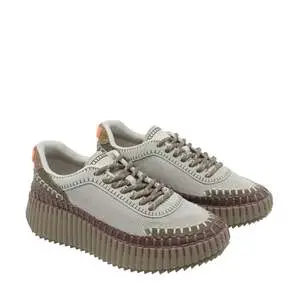 Chloé Sneakers Color Block, Lace-up, Round Toe - Cream