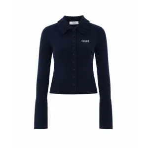 Chloé Logo Embroidered Knitted Cardigan - Blue