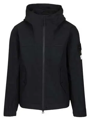 Stone Island Hooded Jacket In Stretch Organic Cotton Twill - Blue