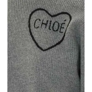 Chloé Logo Heart Crew Neck Sweater - Gray