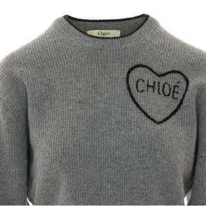 Chloé Logo Heart Crew Neck Sweater - Gray