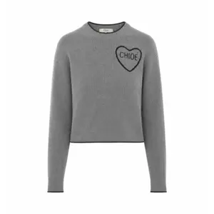 Chloé CHLOE Logo Heart Crew Neck Sweater Gray