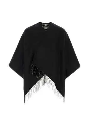 Burberry Reversible Wool Cape With Fringes - Black