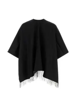 Burberry Reversible Wool Cape With Fringes - Black