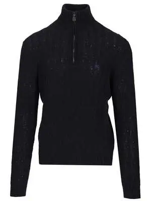 Etro Cashmere Half-zip Turtleneck With Embroidered Pegasus Logo - Blue