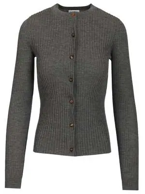 Burberry Ribbed Cashmere Crewneck Cardigan - Gray