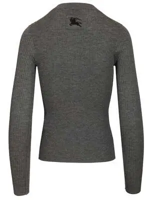 Burberry Ribbed Cashmere Crewneck Cardigan - Gray