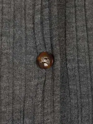 Burberry Ribbed Cashmere Crewneck Cardigan - Gray