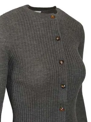 Burberry Ribbed Cashmere Crewneck Cardigan - Gray