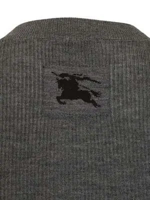 Burberry Ribbed Cashmere Crewneck Cardigan - Gray