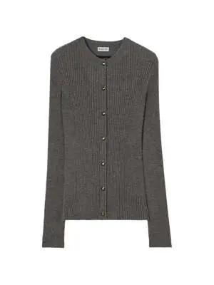 Burberry Ribbed Cashmere Crewneck Cardigan - Gray