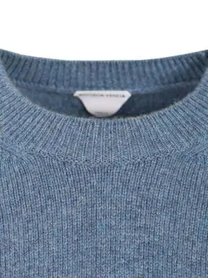 Bottega Veneta Medium Weight Cashmere Sweater With Woven Leather Elbow Patches - Blue