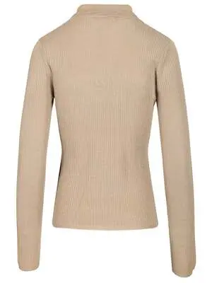 Max Mara Knitted Polo Collar V-neck Top In Silk And Cashmere Blend - Cream