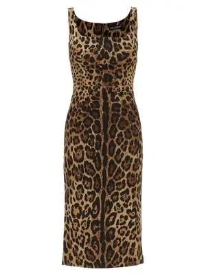 Dolce & Gabbana Animal Print Silk Charmeuse Midi Dress - Brown