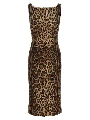 Dolce & Gabbana Animal Print Silk Charmeuse Midi Dress - Brown
