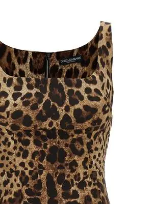 Dolce & Gabbana Animal Print Silk Charmeuse Midi Dress - Brown