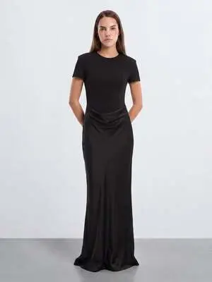 ROTATE BY BIRGER CHRISTENSEN Cap Sleeve Draped Maxi Dress - Black