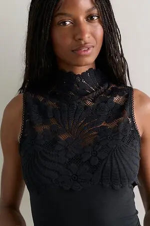 Free People Petal Party Mock Neck Tank - Black Combo