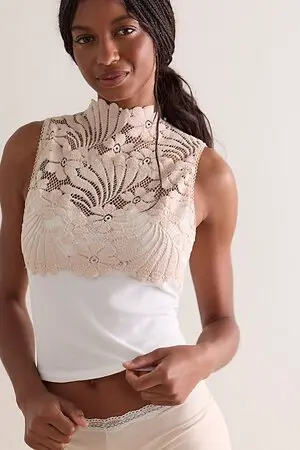 Free People Petal Party Mock Neck Tank - Sugar Combo