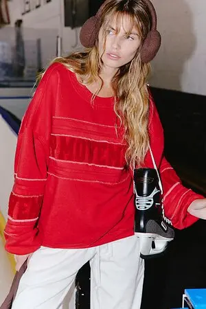 Free People All Star Chenille Logo Pullover - Candy Apple
