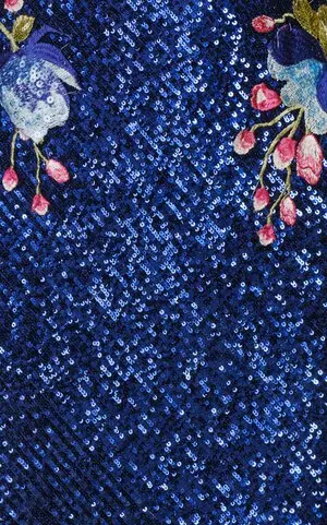Naeem Khan Stretch Sequin Off-shoulder Illusion Neckline Gown With Floral Applique