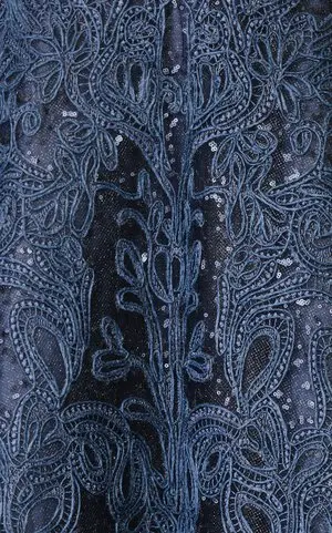 Naeem Khan Raffia V-neck Cap Sleeve Gown