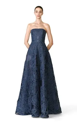 Naeem Khan Raffia Bustier Strapless Gown