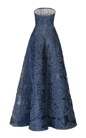 Naeem Khan Raffia Bustier Strapless Gown