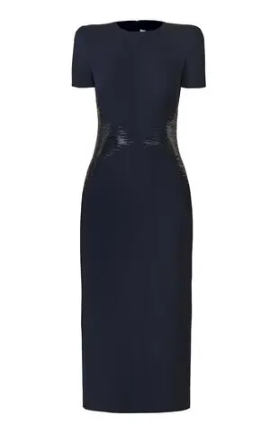 Naeem Khan Beaded Waist Cap Sleeve Crepe Cocktail Dress - Navy