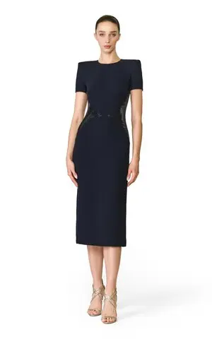 Naeem Khan Beaded Waist Crepe Cocktail Dress