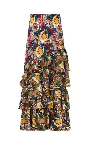 DAR ZÉRO STUDIO Ruffled Silk Georgette Maxi Skirt - Multi