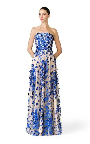 Naeem Khan Beaded Floral Bustier Strapless Gown
