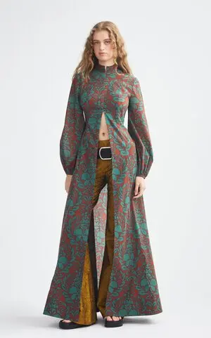 DAR ZÉRO STUDIO Exclusive Damask Organza Mock Neck Duster - Print