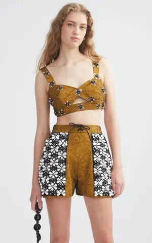 DAR ZÉRO STUDIO Exclusive Embroidered Crinkled Lamè Shorts