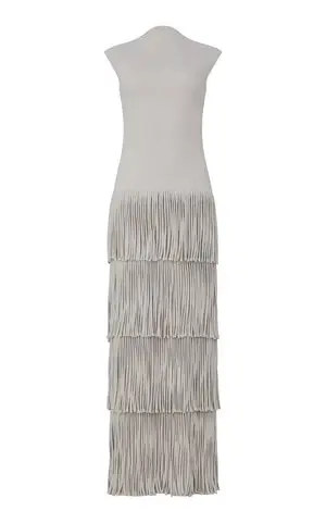DAR ZÉRO STUDIO Exclusive Fringed Neoprene Maxi Dress - Light Grey
