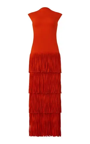 DAR ZÉRO STUDIO Exclusive Fringed Neoprene Maxi Dress - Red