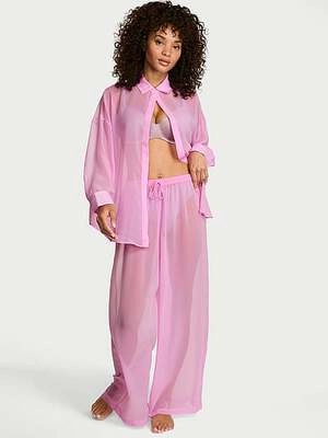 Victoria's Secret Sheer Chiffon Pleated Wide-leg Pants - Pink