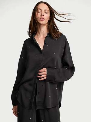 Victoria's Secret Sheer Chiffon Button-front Shirt - Black