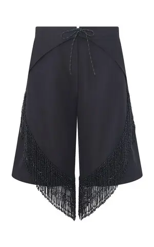 DAR ZÉRO STUDIO Exclusive Sea Glass Fringe Beaded Jacquard Lamé Board Shorts - Black