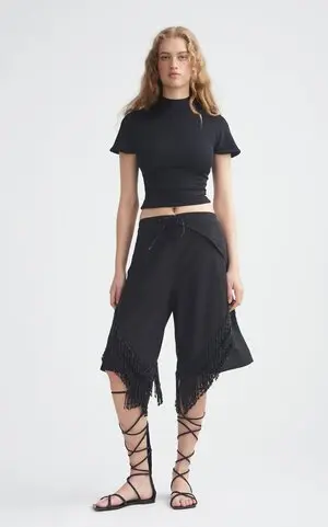 DAR ZÉRO STUDIO Sea Glass Fringe Beaded Jacquard Lamé Board Shorts