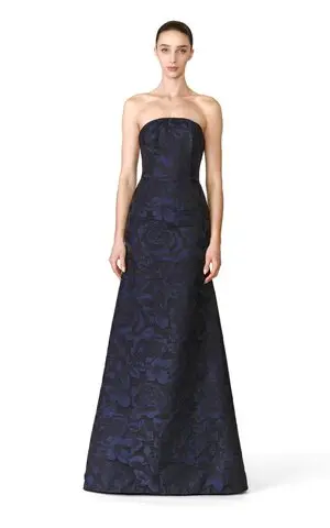 Naeem Khan Strapless Floral Jacquard Gown
