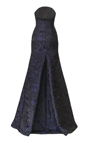 Naeem Khan Strapless Floral Jacquard Gown