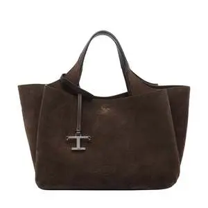 TOD'S Mini Suede Handbag With T Timeless Charm - Brown