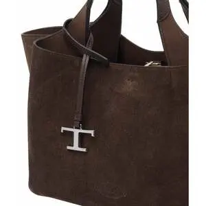 TOD'S Mini Suede Handbag With T Timeless Charm - Brown