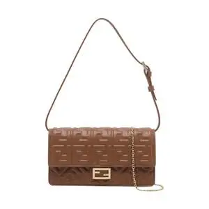 Fendi Nappa Sellier Baguette Wallet On Chain With Ff Motif - Brown