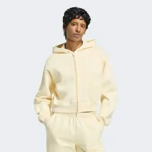 Adidas Essentials Fleece Cropped Full-zip Hoodie - Warm Vanilla